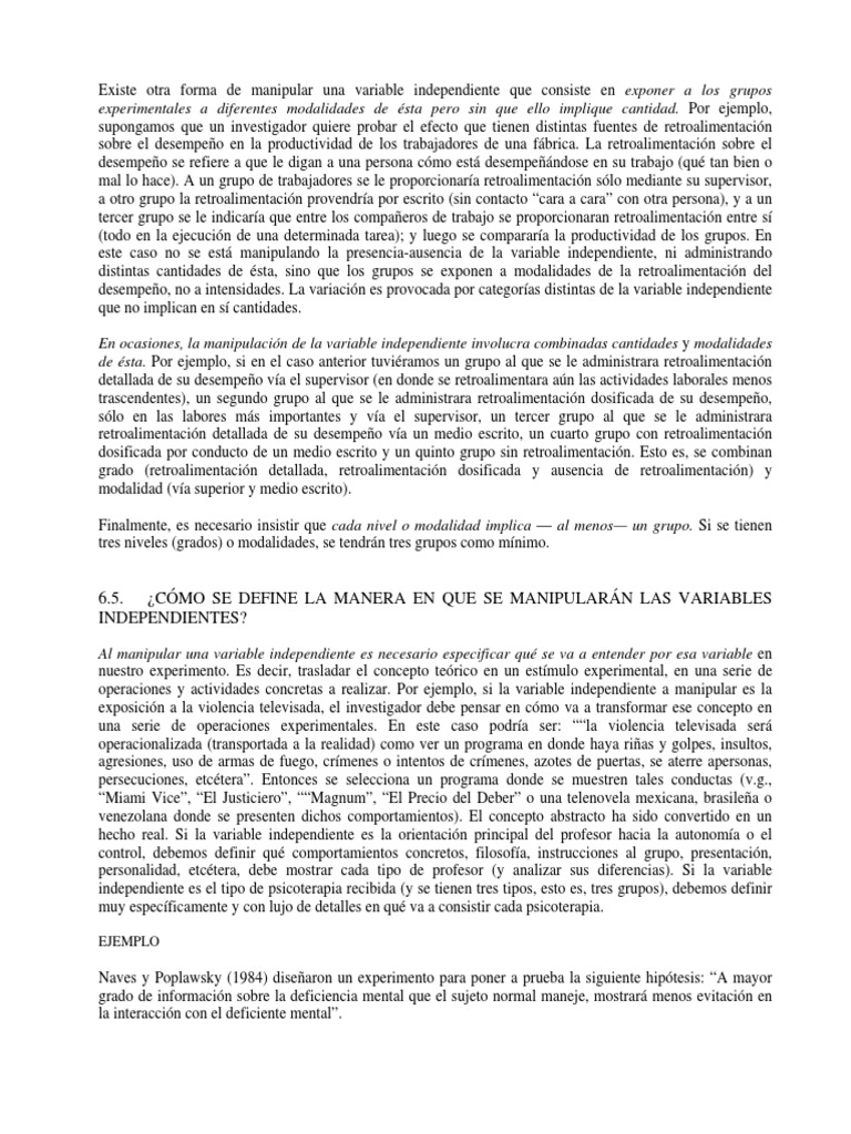 Manipulación de Variables en Experimentos | PDF | Experimentar | Mente