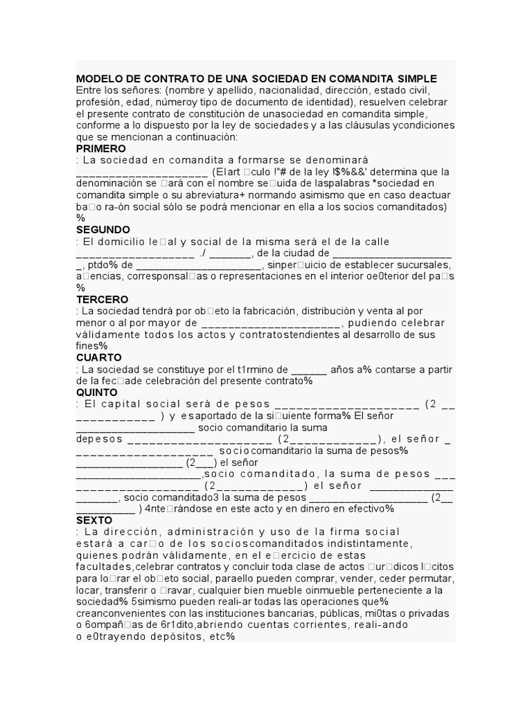 Modelo de Contrato de Sociedad Comandita Simple | PDF | Economias
