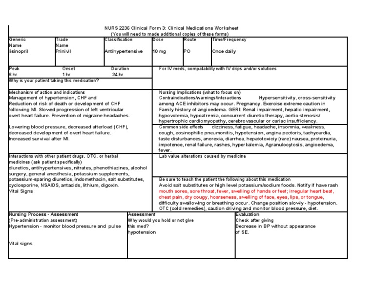 Lisinopril (Prinivil) Medication Guide | PDF | Heart Failure | Rtt