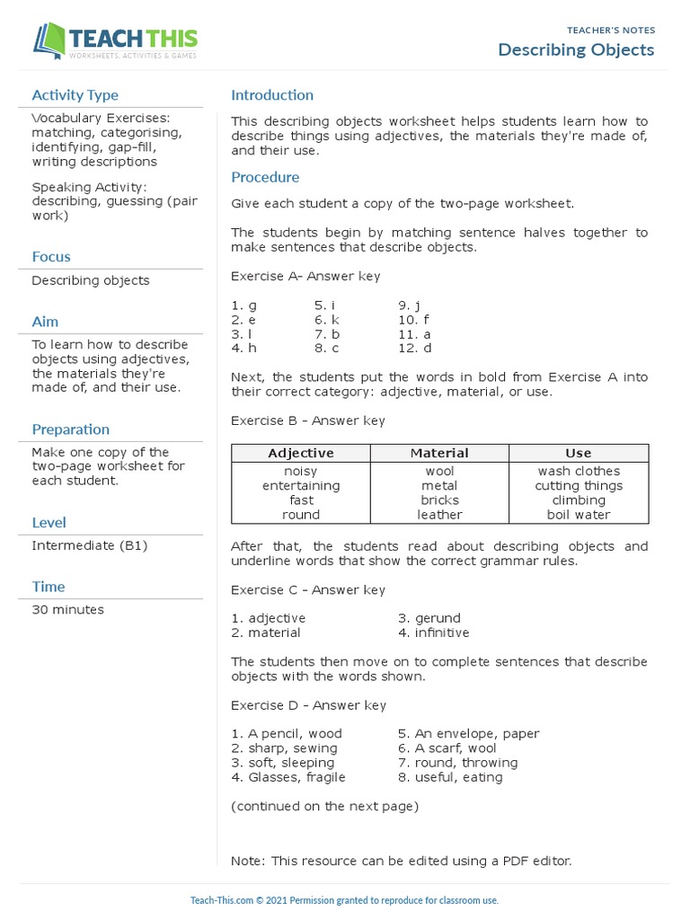 Describing Objects | PDF | Linguistics