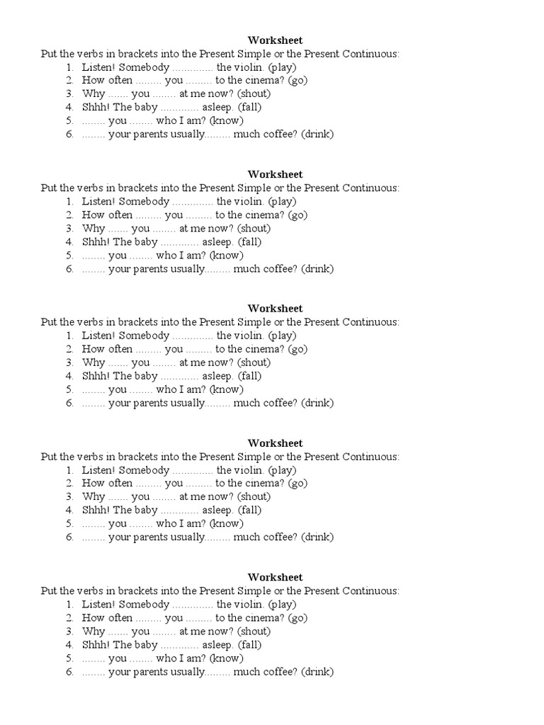 Fisa de Lucru Present Simple-Continuous | PDF