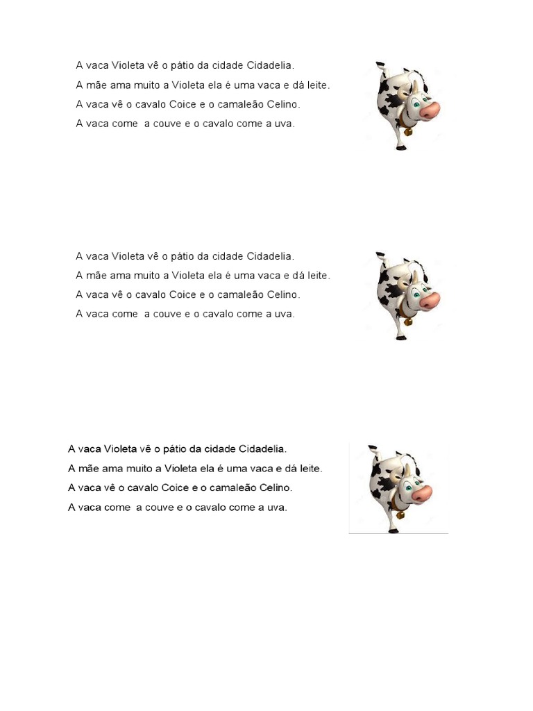 A vaca Violeta vê o pátio da cidade Cidadelia texto para ler | PDF