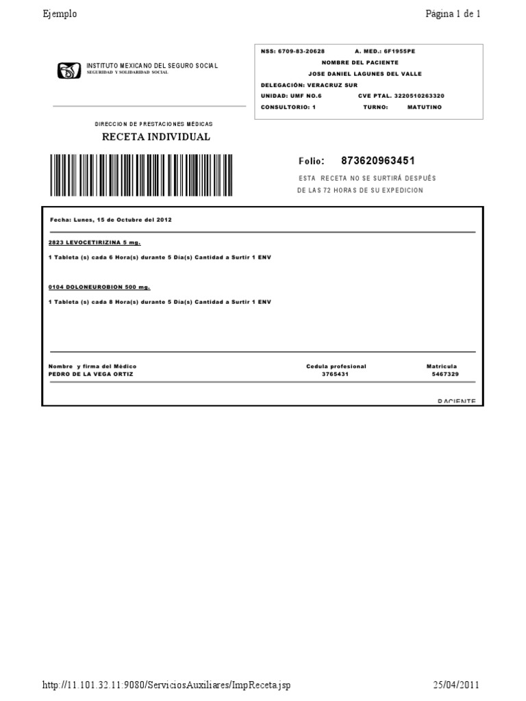 Receta Médica IMSS para Paciente | PDF
