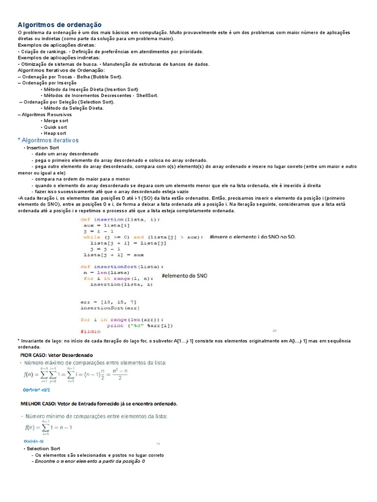 Algoritmos de Ordenação - PAA - Estudos | PDF | Algoritmos e estruturas ...