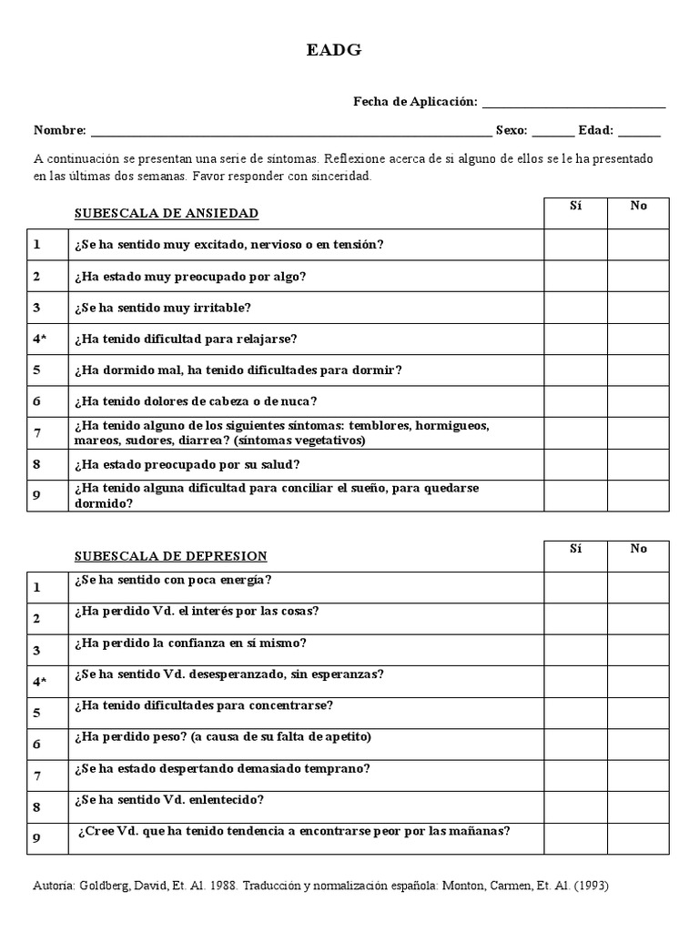 Escala de Ansiedad y Depresion de Goldberg | PDF | Ansiedad | Depresión ...