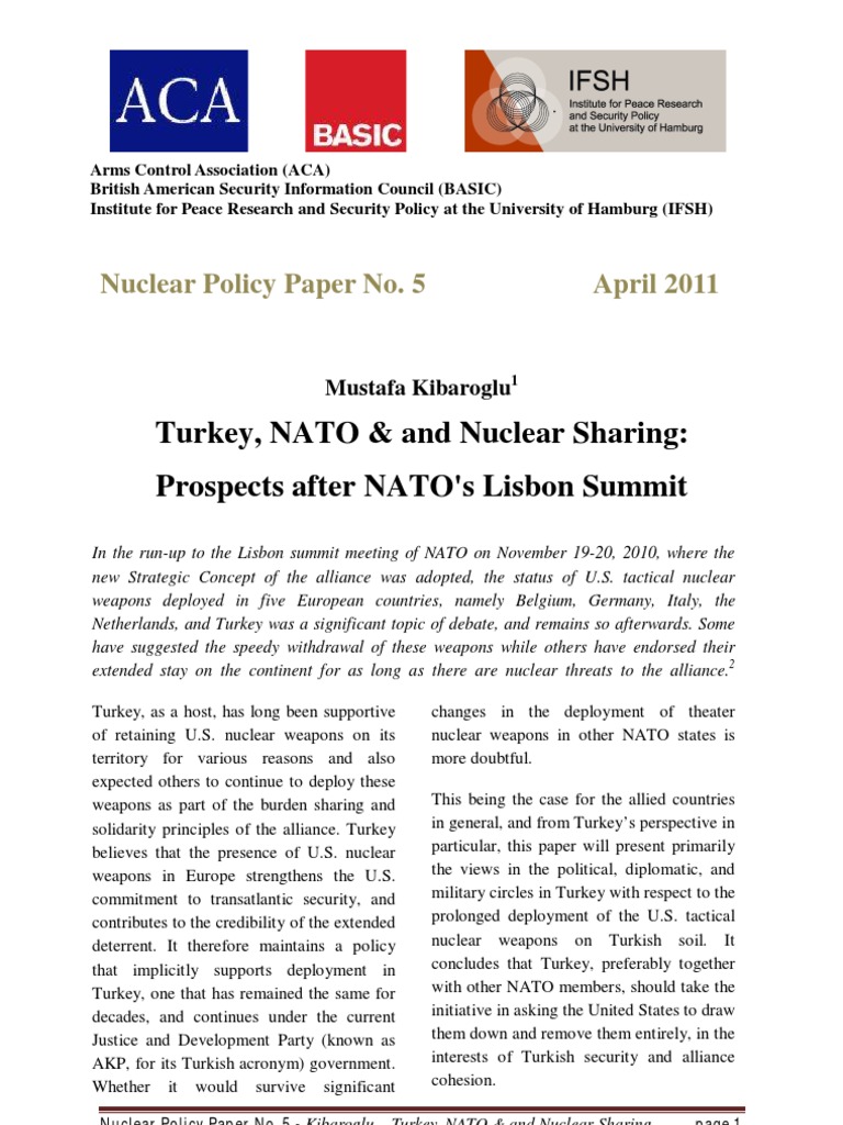 Turkey, NATO & and Nuclear Sharing: Prospects After NATO's Lisbon ... Turkey, NATO & and Nuclear Sharing: Prospects After NATO's Lisbon ...