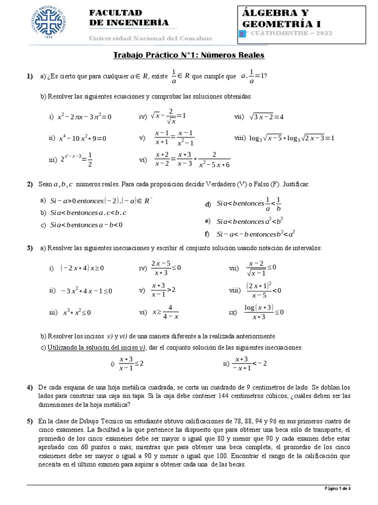 TP Algebra | PDF | Matemática Elemental | Matemáticas