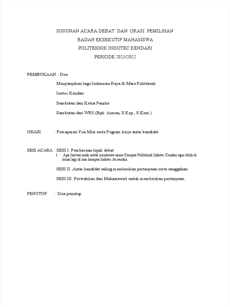 PDF Susunan Acara Debat Dan Orasi Pemilihan Bem | PDF | Seni