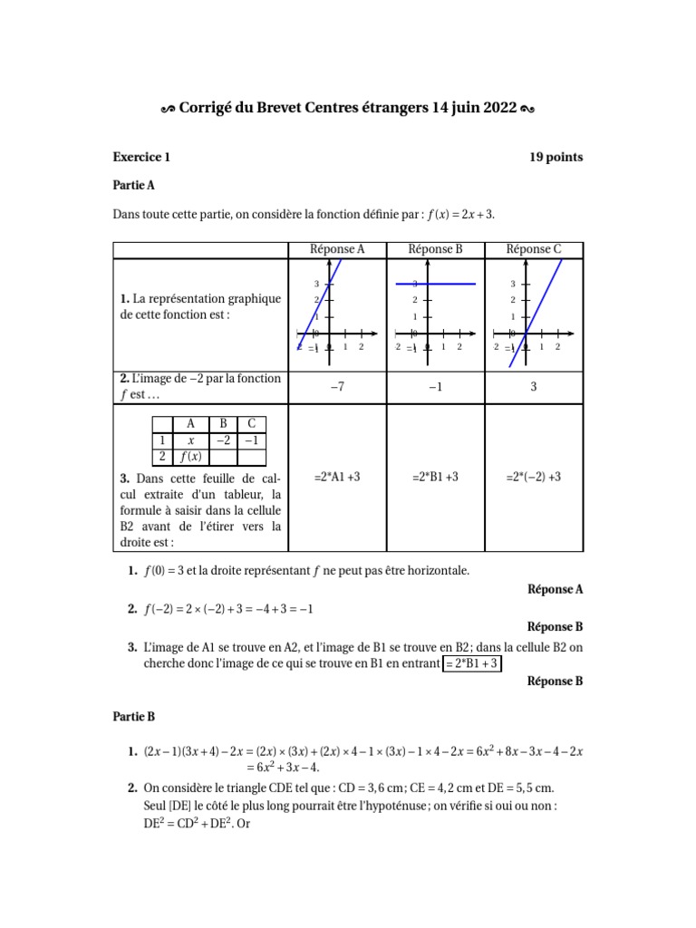Corrigé Brevet Maths Centres Étrangers 2022 | PDF | Mathématiques ...