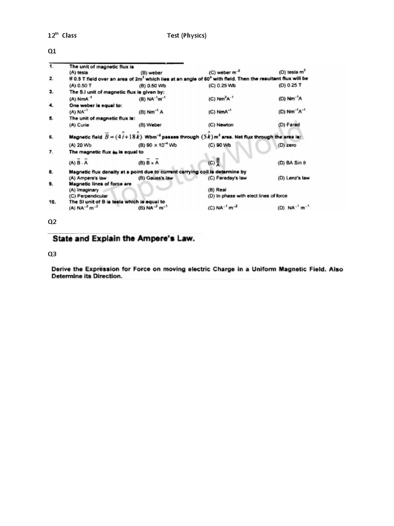 12th Class Test | PDF 12th Class Test | PDF
