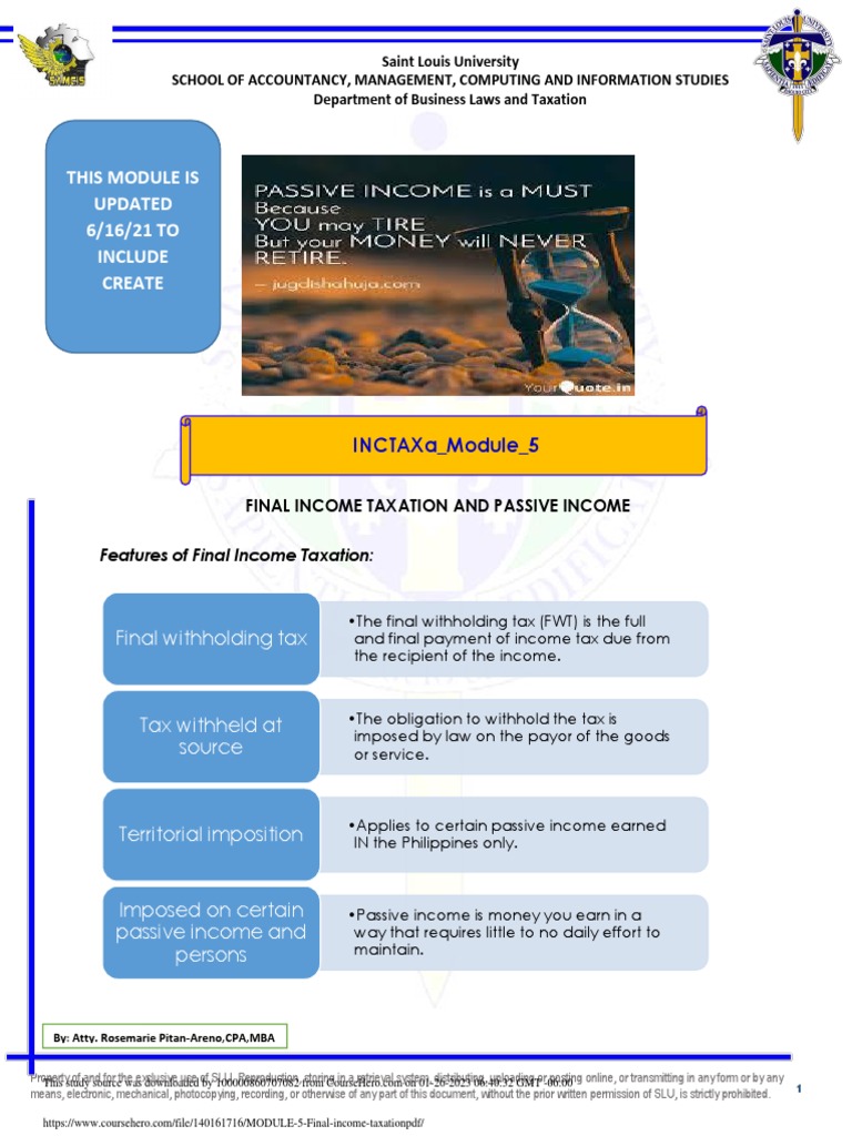 Final Income Taxation Guide | PDF | Taxes | Dividend