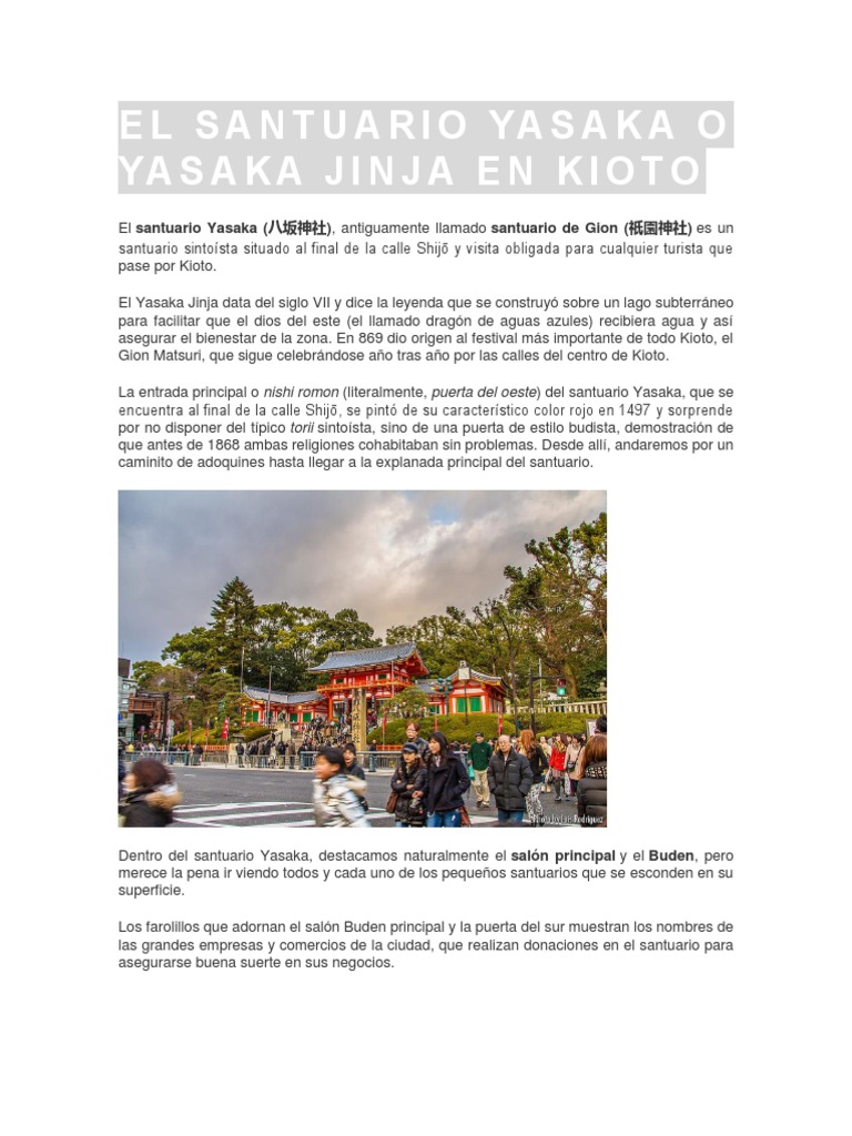 Yasaka Jinja en Kyoto - Templo de Gion | PDF | Kyoto | sintoísmo