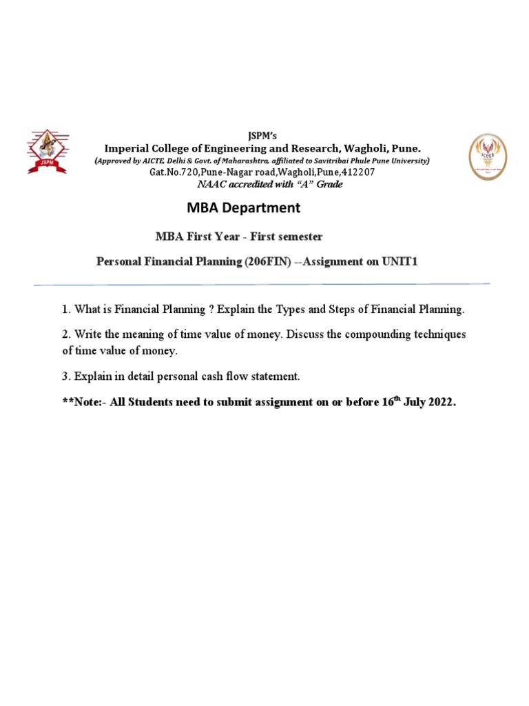 MBA Financial Planning Assignment | PDF