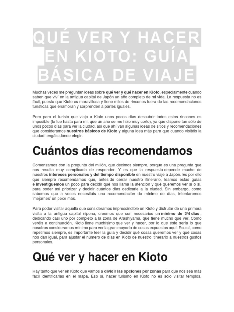 Qué Ver y Hacer en Kyoto - Versión Extensa | PDF | Kyoto | Geisha Qué Ver y Hacer en Kyoto - Versión Extensa | PDF | Kyoto | Geisha