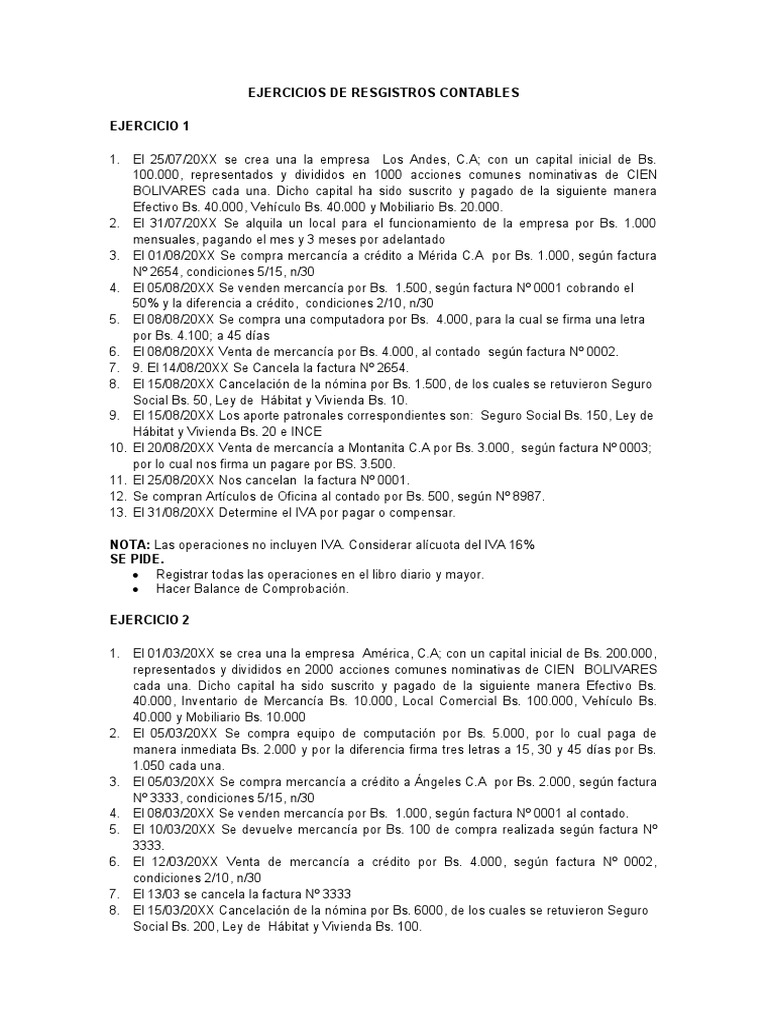 Ejercicios de Resgistros Contables | PDF | Bancos | Seguro