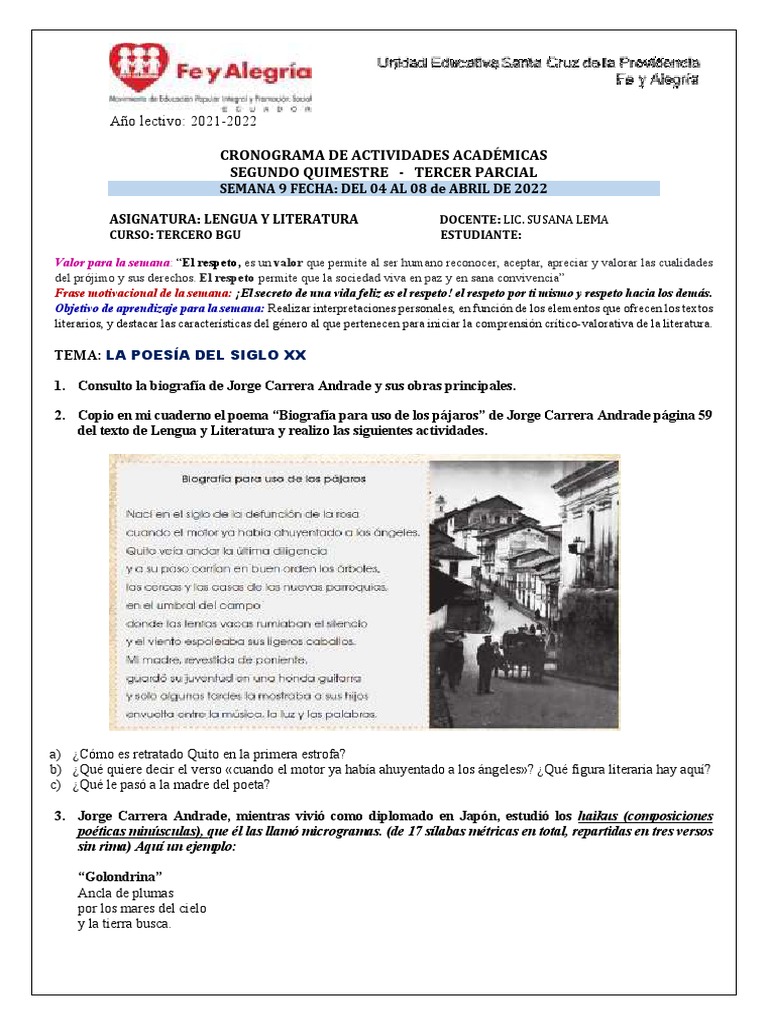 S9 3RO BGU LyL - ACTIVIDAD - ASINCRÓNICA LA POESÍA DEL SIGLO XX | PDF ...