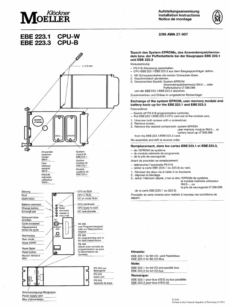 Ebe 223.1 Cpu W Klockner Moeller Manual | PDF