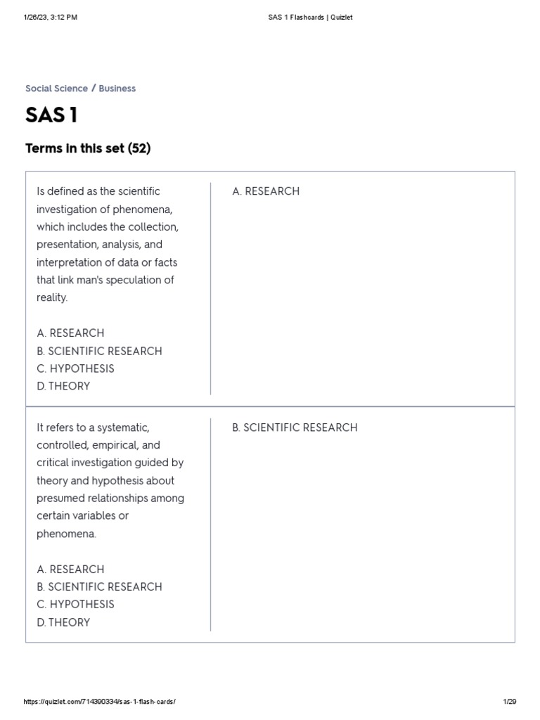 SAS 1 Flashcards - Quizlet | PDF | Quantitative Research | Qualitative Research