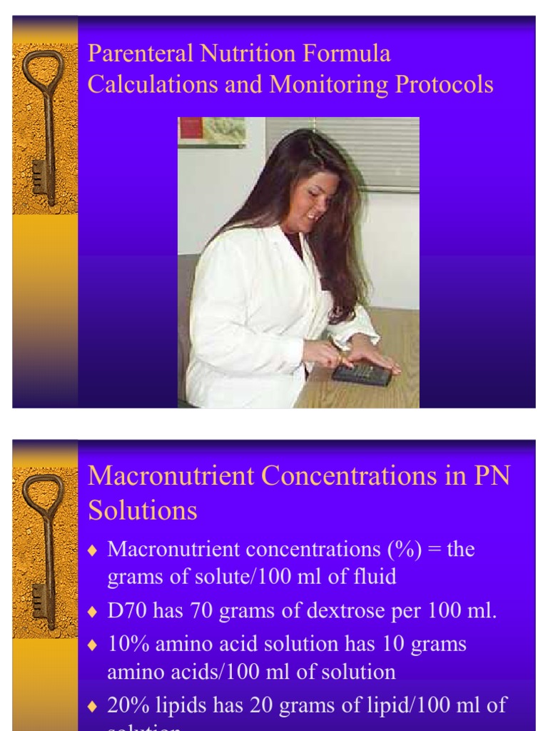 Parenteral Nutrition Calculations | PDF | Diabetes Management | Calorie