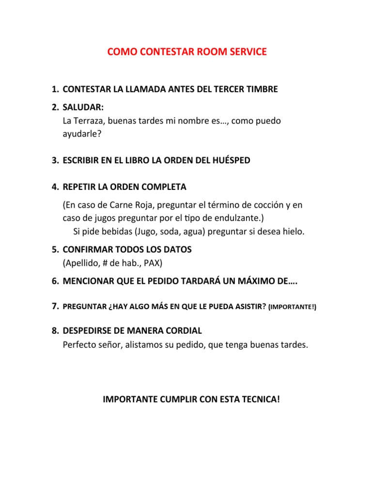 Como Contestar Room Service | PDF