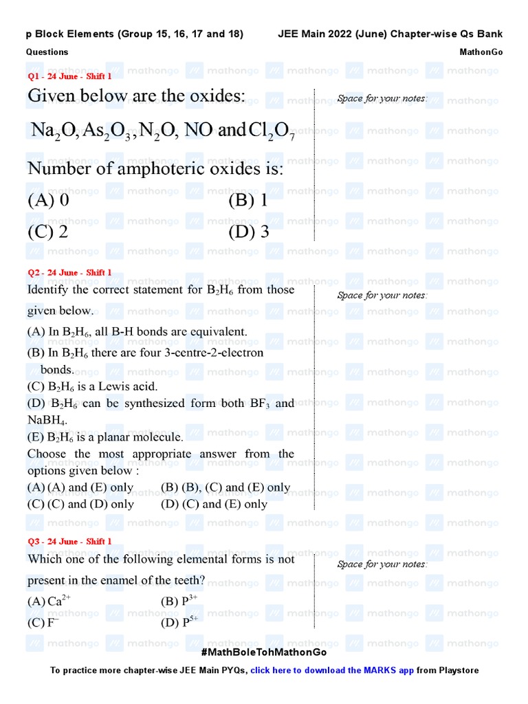 P Block Elements (Group 15, 16, 17 and 18) - JEE Main 2022 Chapter Wise ...
