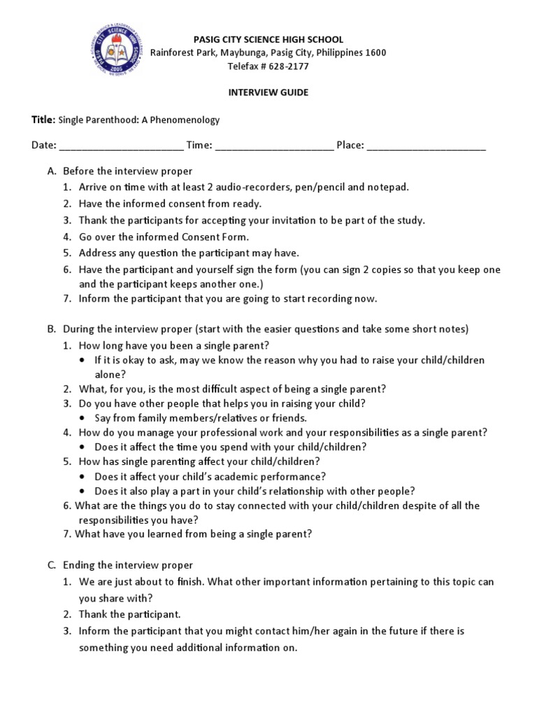 Template Interview Guide | PDF | Single Parent | Parent
