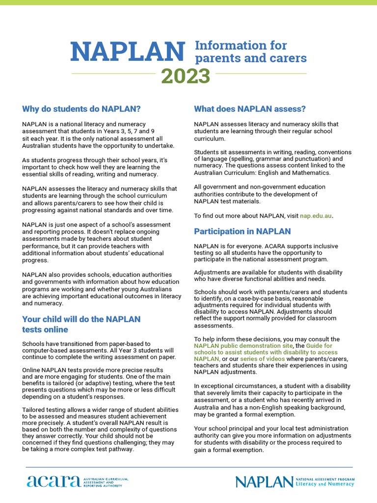 Naplan Information Brochure For Parents and Carers | PDF ...