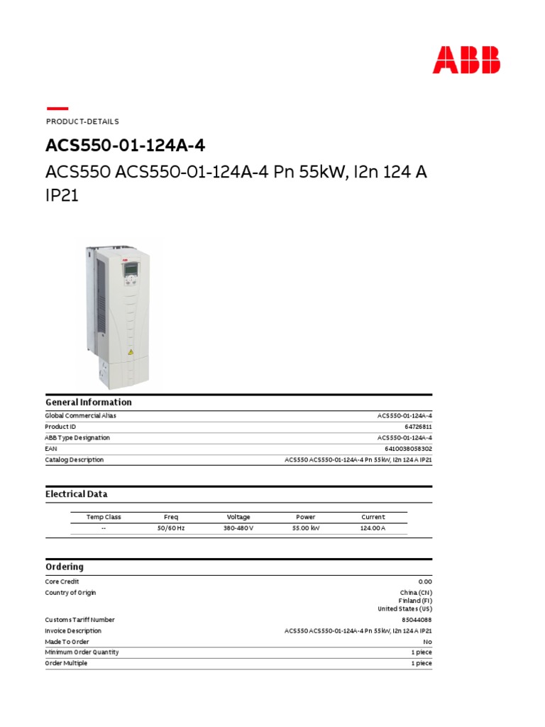 ABB ACS550-01-124A-4 Drive 55kW | PDF | Alternating Current | Power ...