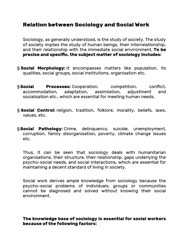 Relation Between Sociology and Social Work | PDF | Social Work | Sociology
