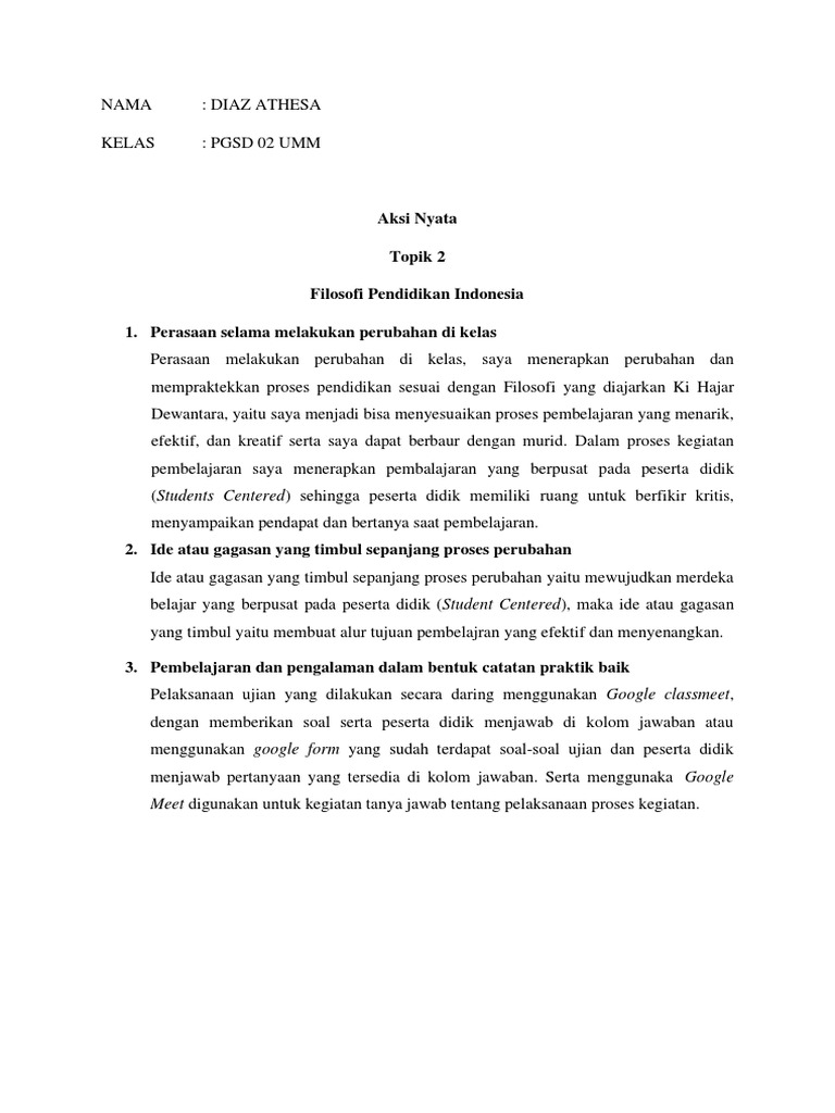 t.2 Aksi Nyata Diaz Athesa - PGSD 02 | PDF | Karier & Perkembangan ...