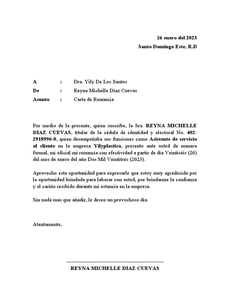 Plantilla Carta de Renuncia Modelo 2 | PDF