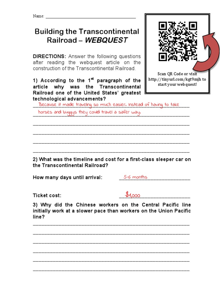 Transcontinental Railroad Webquest | PDF
