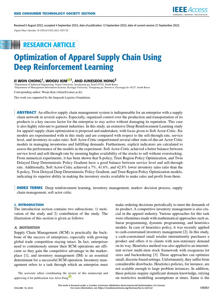 Optimization of Apparel Supply Chain Using Deep Reinforcement Learning ...