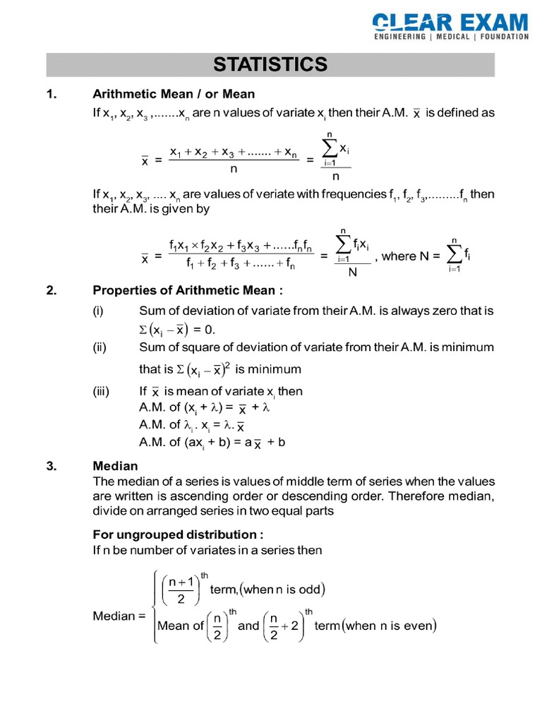 Statistics Formula Class 11 | PDF