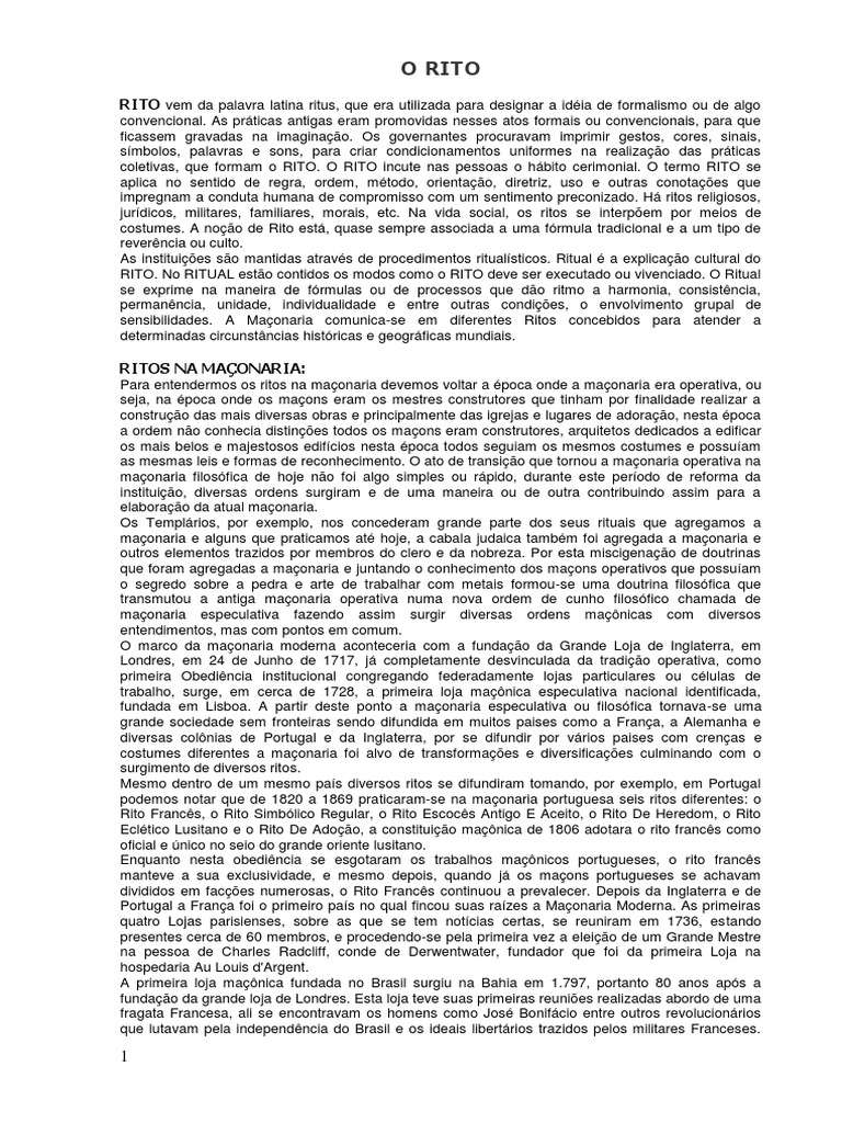 Ritos Maçônicos no Brasil e Suas Origens | PDF | Maçonaria | Loja Maçônica