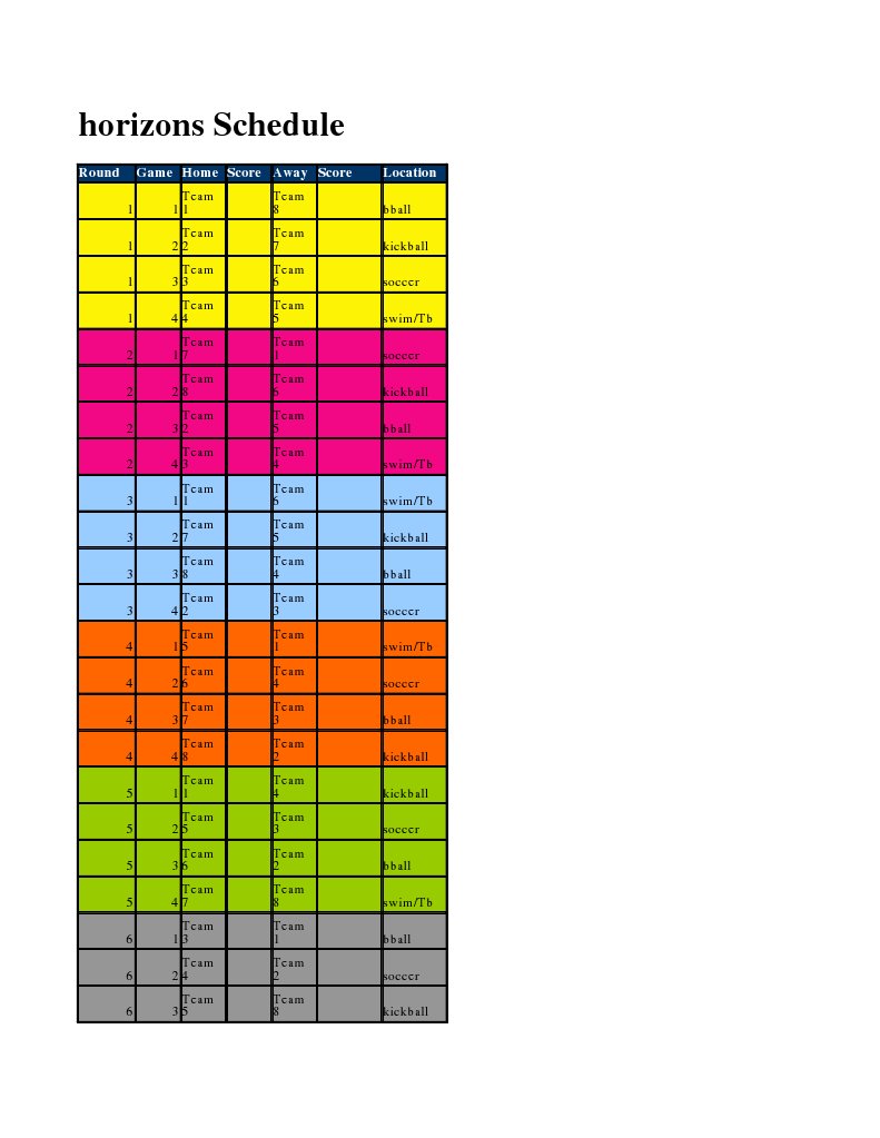 Horizons Sports Schedule Overview | PDF