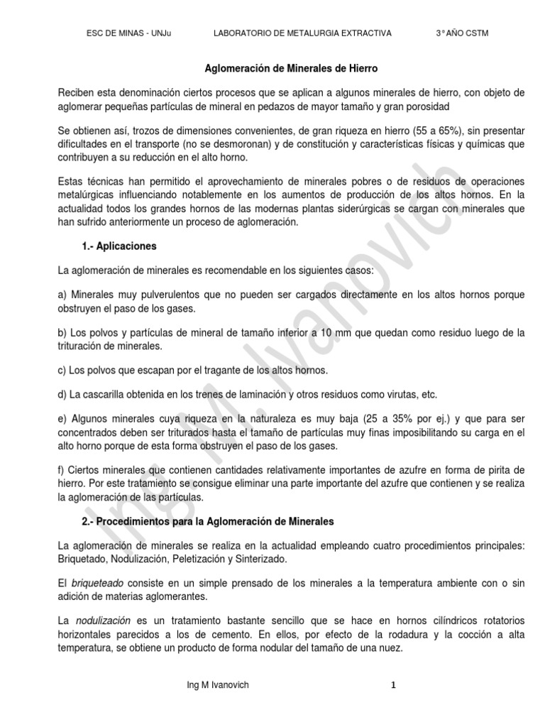 Clase 4 Aglomeración De Minerales De Fe Descargar Gratis Pdf