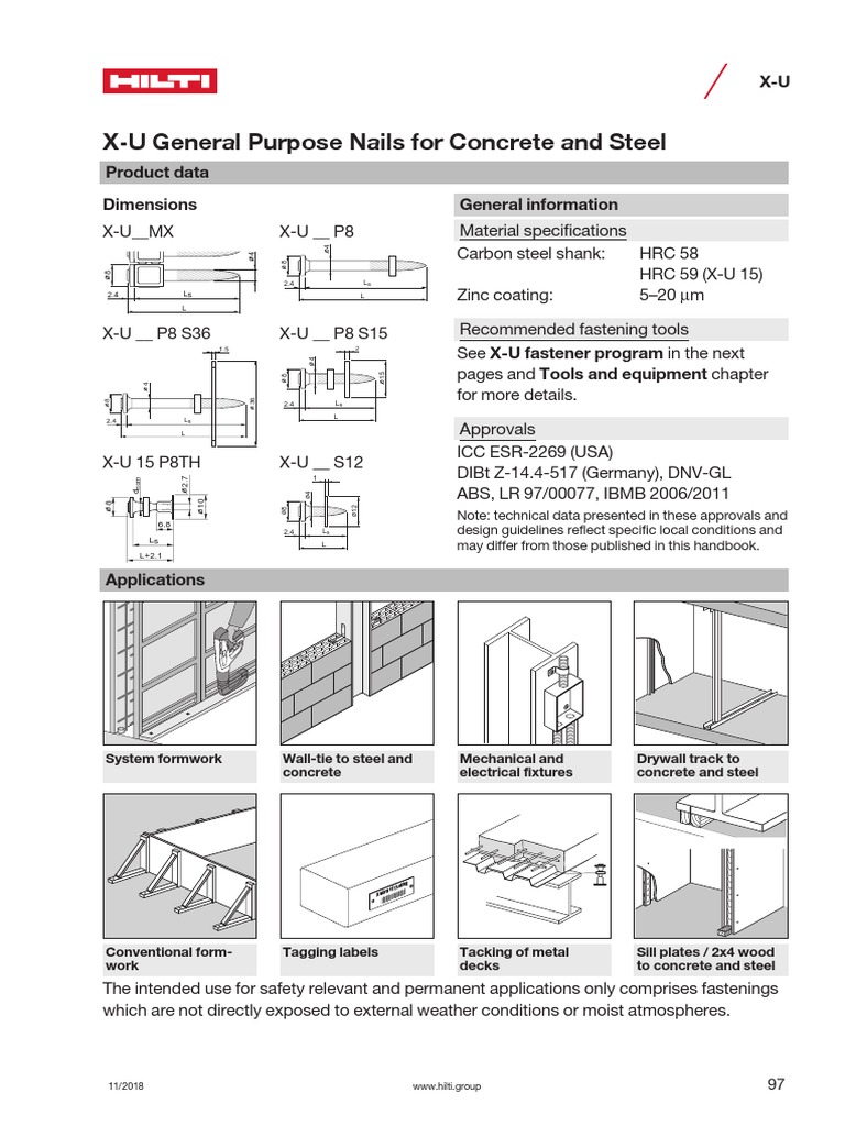 Hilti X-U Nails | PDF | Sheet Metal | Steel