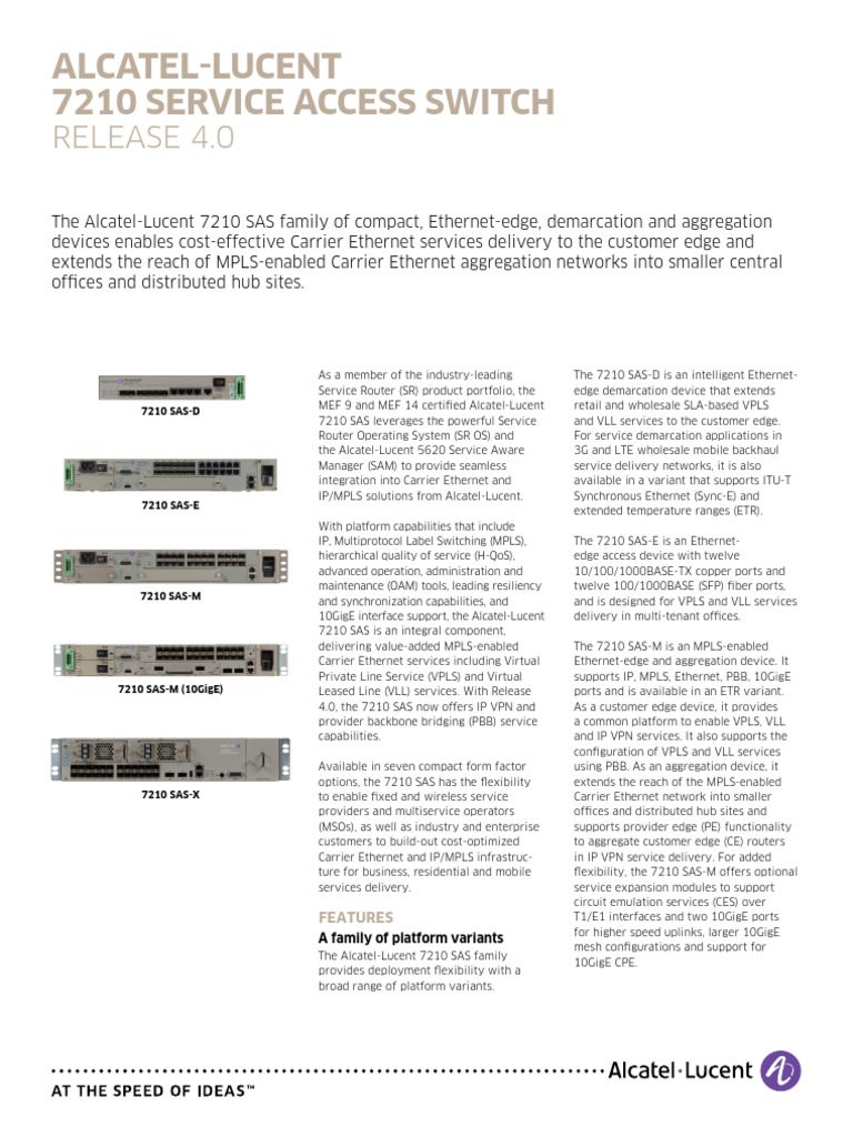 PDF - Alcatel-Lucent 7210 SAS | PDF | Networking | Multiprotocol Label ...