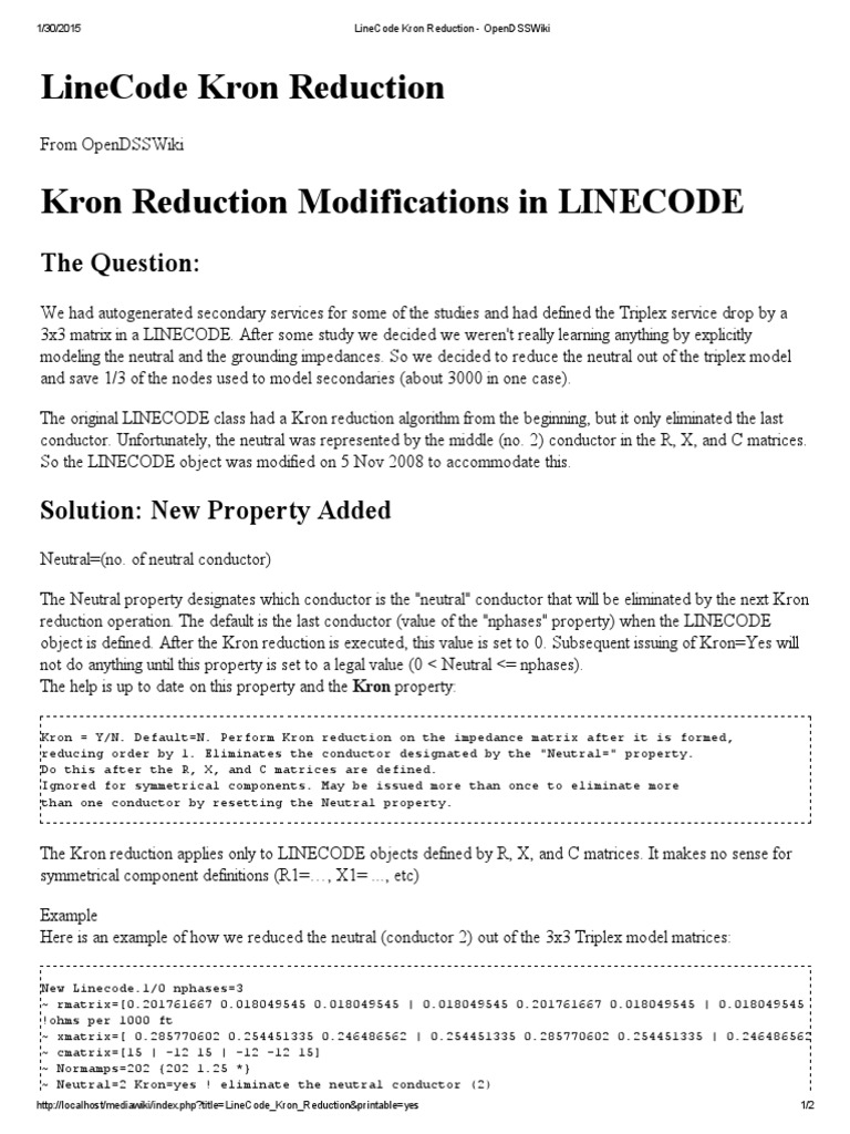 LineCode Kron Reduction - OpenDSSWiki | PDF | Matrix (Mathematics) | Mathematics