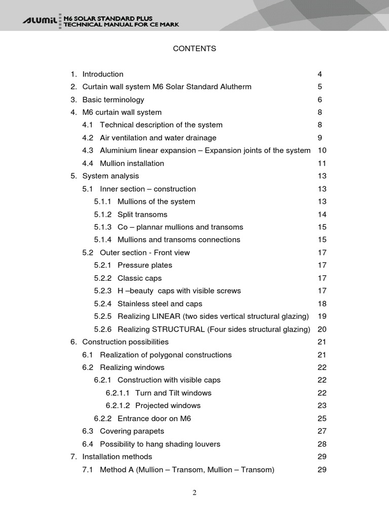 ALUMIL - CE MARKING - Technical Manual For Curtain Walls M6 | PDF | Window | Electrical Connector