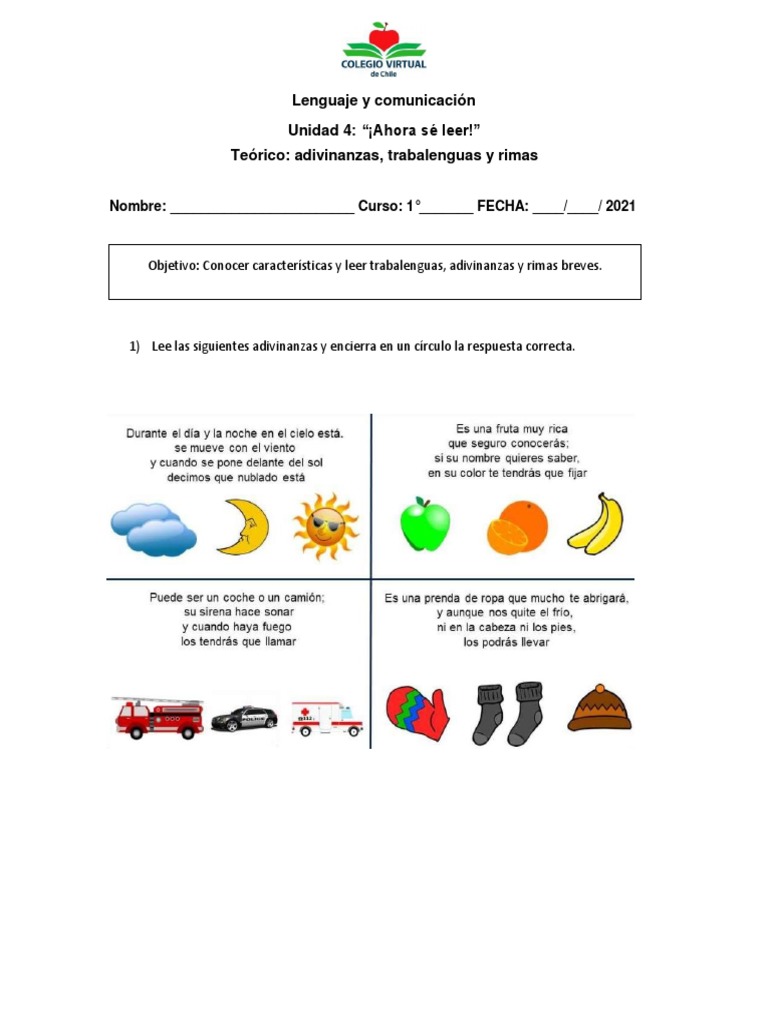 002-1B - Lenguaje - Teórico - Unidad 4 - Guía - Adivinanzas ...