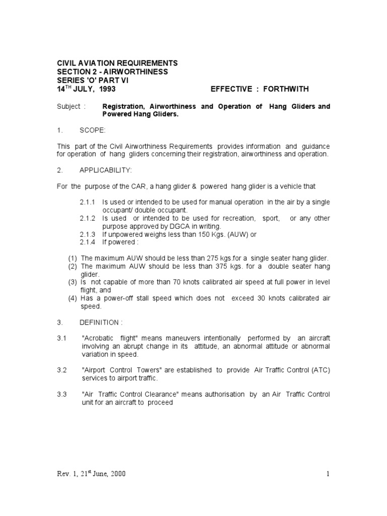Civil Aviation Requirements Section 2 - Airworthiness Series 'O' Part ...