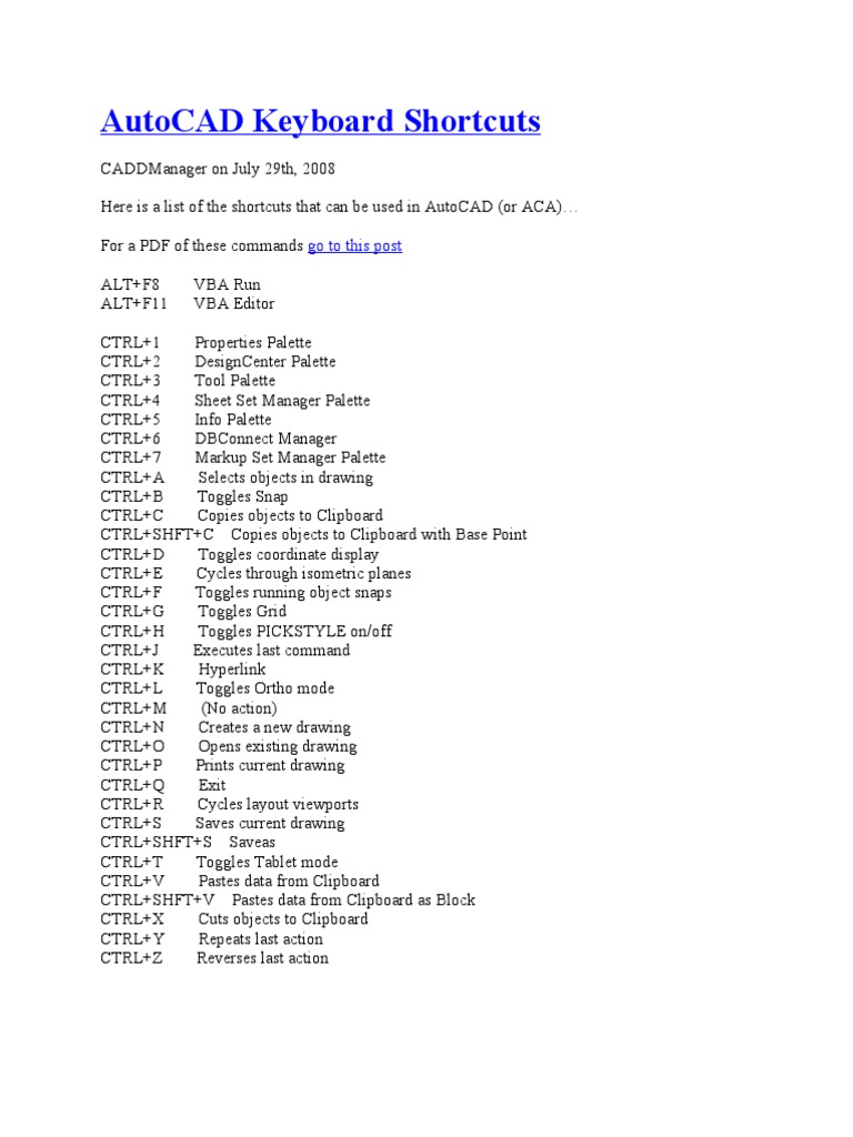 AutoCAD Keyboard Shortcuts Guide | PDF | Computing And Information ...