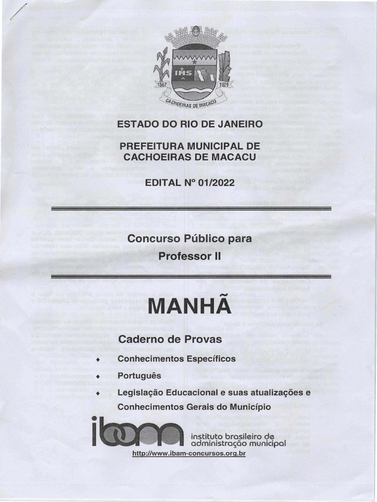 Prova IBAM para Professor em Cachoeiras | PDF | Cigarro | Cigarro eletrônico