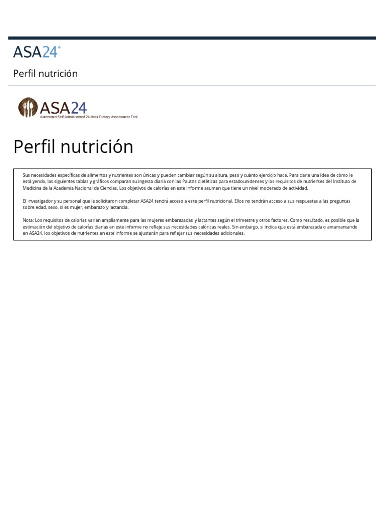 ASA24 - Profile RNR | PDF | Alimentos | Nutrientes
