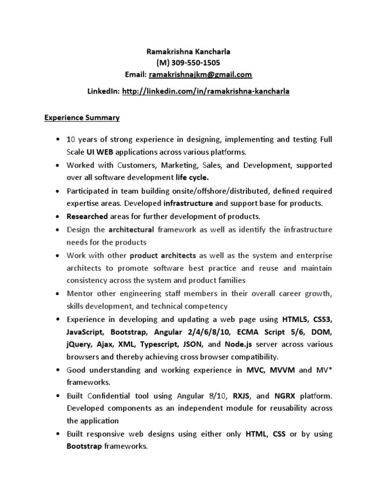 Sample Resumes Pdf Angular Js Java Script