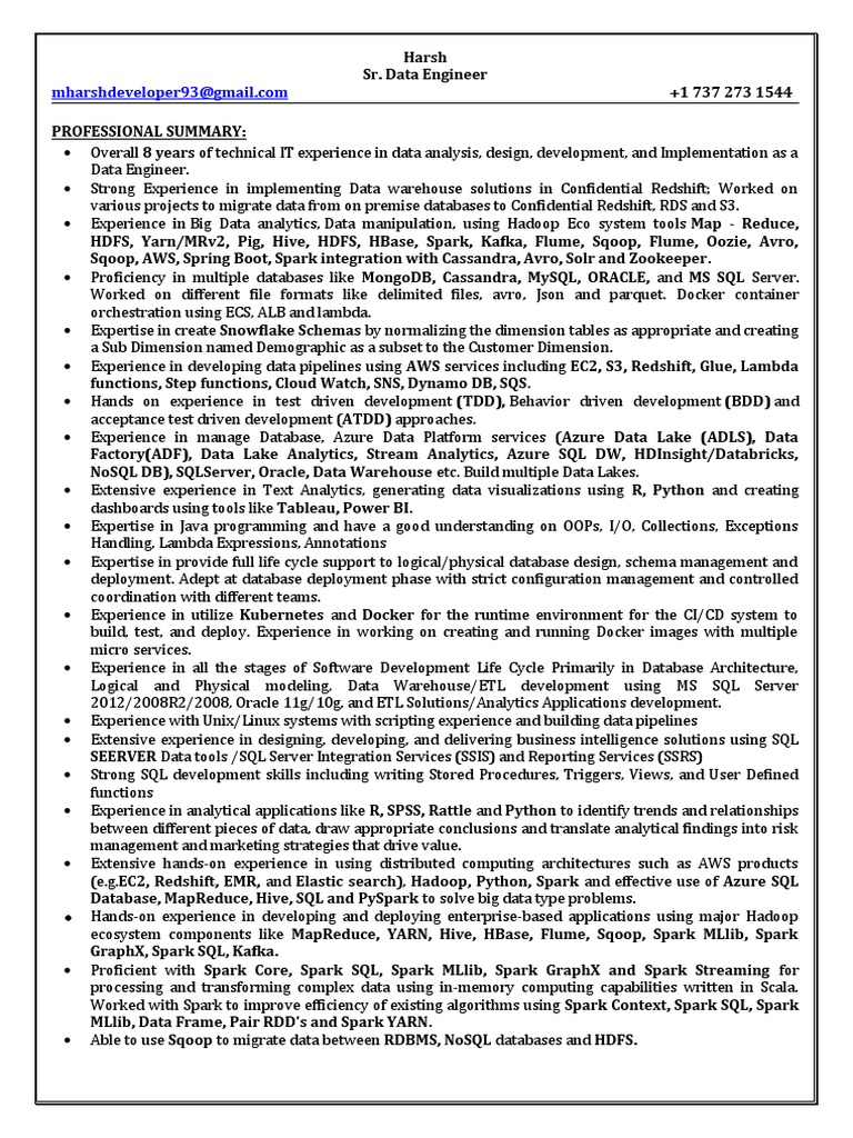 Harsh - Data Engineer | PDF | Apache Spark | Apache Hadoop