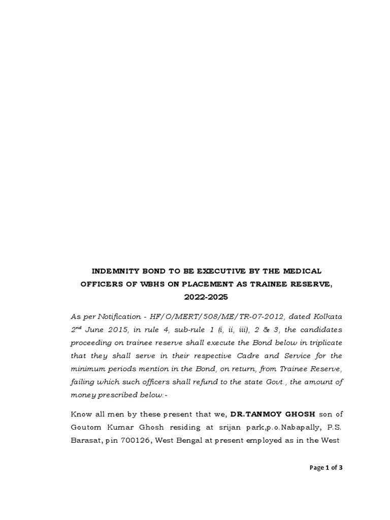 Tanmay Ghosh Indemnity Bond Anindya Da Pdf Surety Private Law 