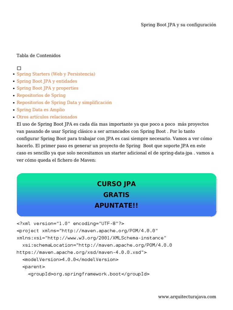 Spring Boot Jpa Y Su Configuración Pdf Programación Orientada A Objetos Gestión De Datos
